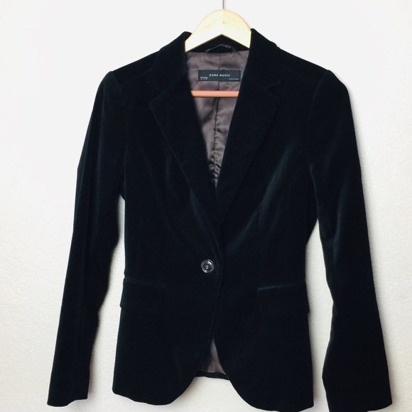 Zara | Jackets & Coats | Zara Basic Black Velour Blazer | Poshmark